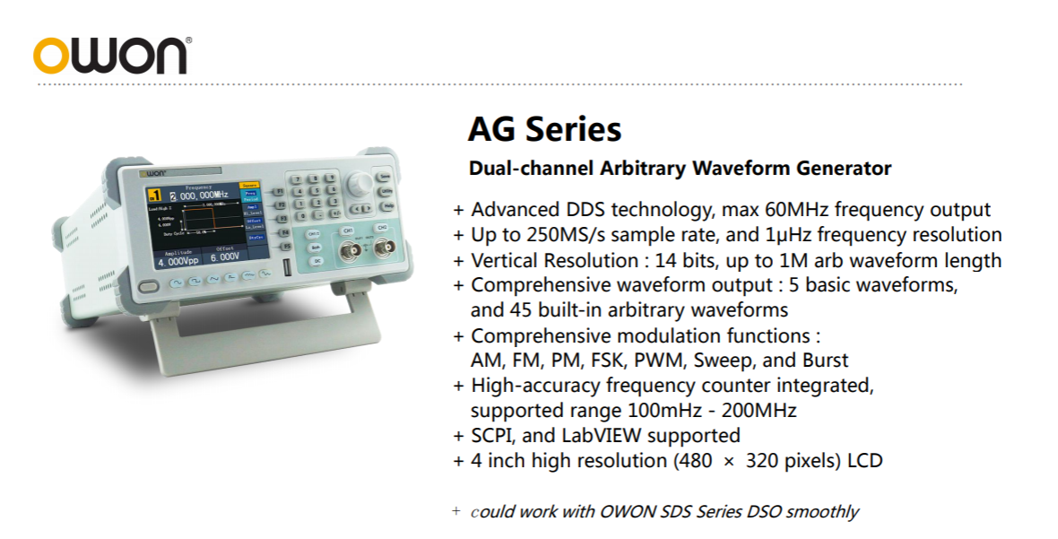AG Series Dual-channel Arbitrary Waveform Generator | owon by wavecrest